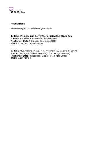 Teachers TV: The Secondary A to Z of... Effective Questioning ...