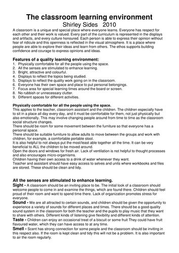 The classroom learning environment | Teaching Resources