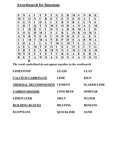 wordsearch for keywords on limestone | Teaching Resources