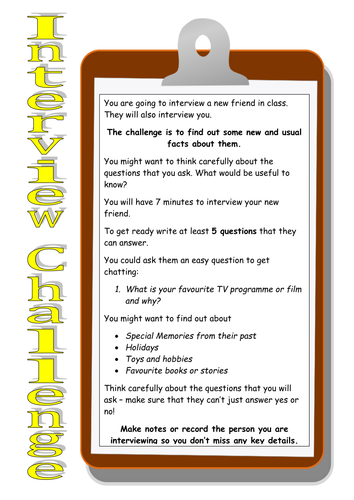 Interview a friend task hm | Teaching Resources