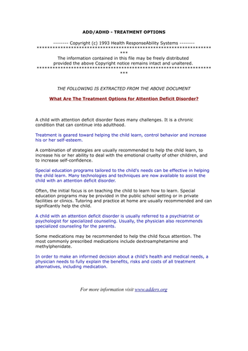 ADD-ADHD - Treatment Options | Teaching Resources