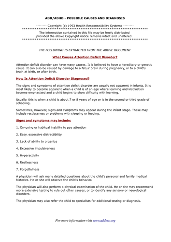 ADD/ADHD Possible Causes and Diagnosis | Teaching Resources