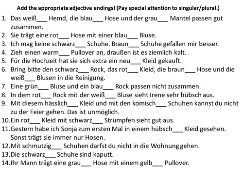 Adjective endings starter activity | Teaching Resources