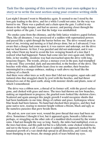 Rebecca creative writing task hm | Teaching Resources