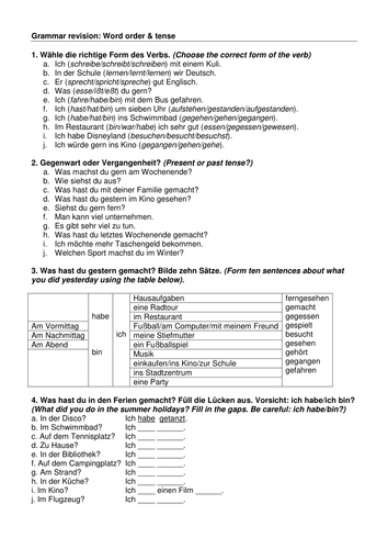 Grammar revision tense & word order | Teaching Resources