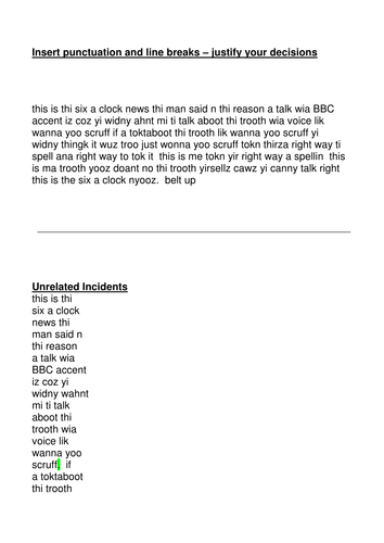 unrelated incidents poetry activity hm | Teaching Resources