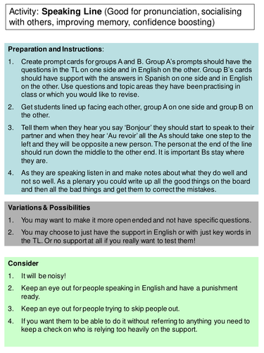 Speaking Line - example Y7 Spanish Personal Inform | Teaching Resources