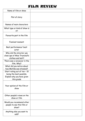 Film Review Chart for Matilda | Teaching Resources
