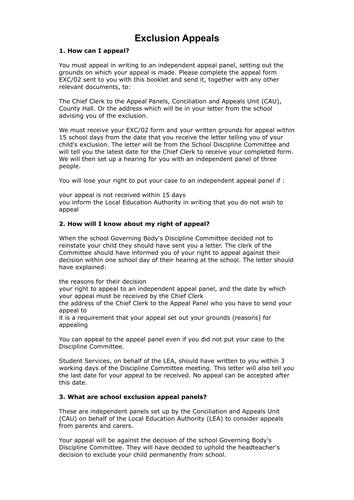 Exclusion Appeals | Teaching Resources