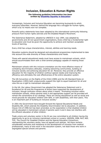 Inclusion, Education & Human Rights | Teaching Resources