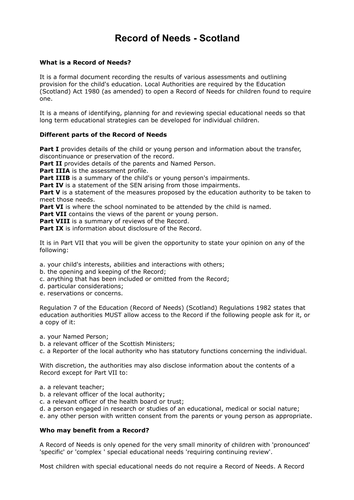 Record of Needs - Scotland | Teaching Resources