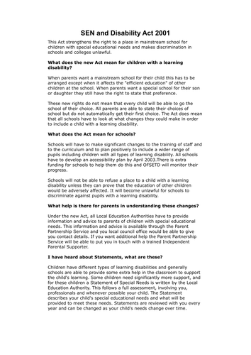SEN and Disability Act 2001 | Teaching Resources