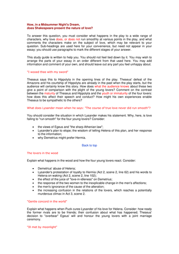 essay on the nature of love in midusmmer n d hm | Teaching Resources