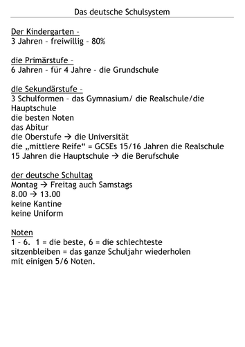 KS3 German: Das deutsche Schulsystem by - UK Teaching Resources - TES