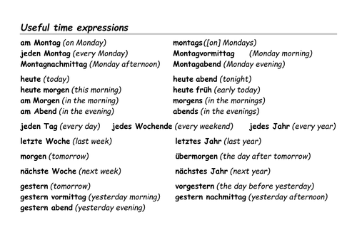 Time phrases hand-out | Teaching Resources