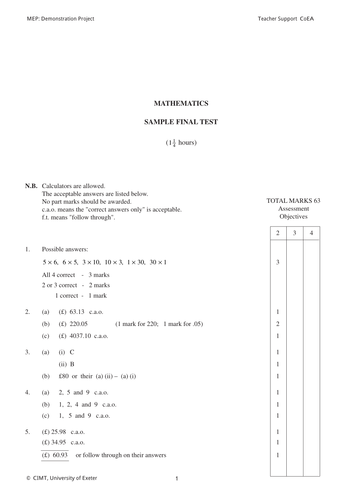 MEP GCSE Entry Level – Final Test | Teaching Resources