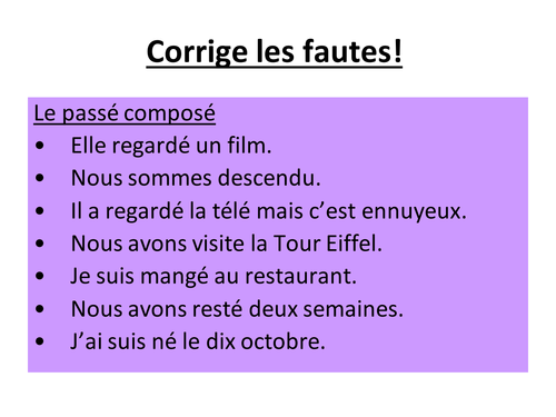 Corrige les fautes - passe compose | Teaching Resources