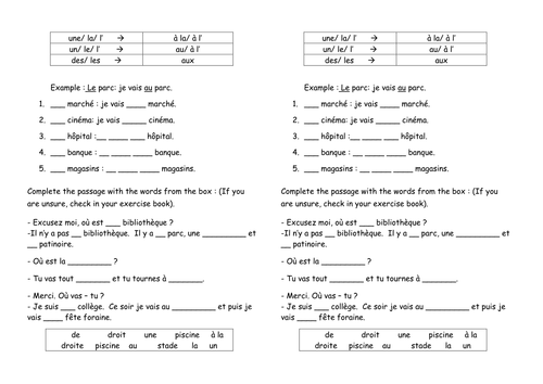 a la au etc practise places in the town Yr7 French | Teaching Resources