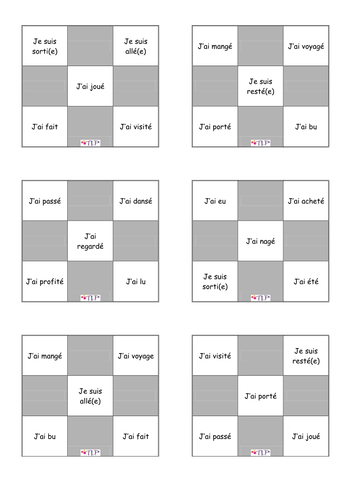 French bingo cards past tense with je | Teaching Resources