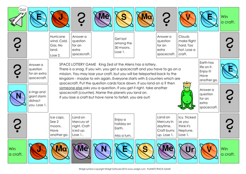 Planets dice and track game illus. with Widgit CIP | Teaching Resources