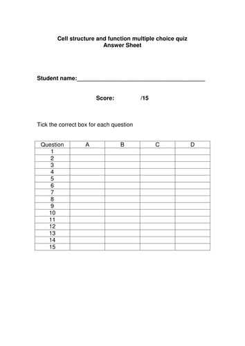 GCSE cell structure multiple choice quiz | Teaching Resources