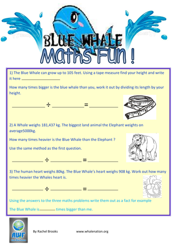 Blue Whale Maths Activity by edBentham | Teaching Resources