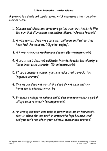 Healthy Proverbs | Teaching Resources