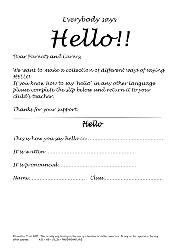 We All Say Hello | Teaching Resources