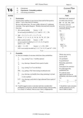 Yr 6 Probability : Lesson 59 | Teaching Resources