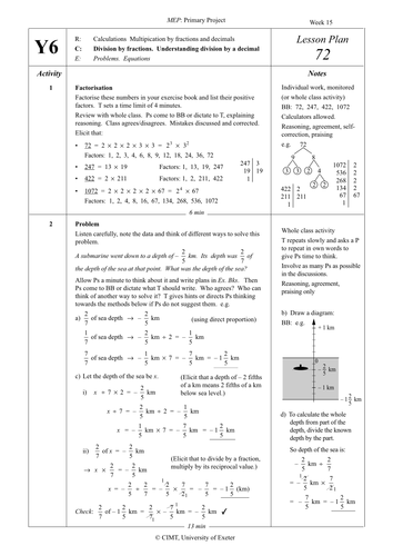 Yr 6 Fractions : Lesson 72 | Teaching Resources