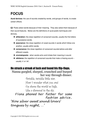 WJEC GCSE English Lit 2010 - Unseen Poetry 14 | Teaching Resources