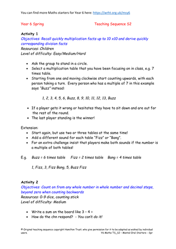 Mental Oral Starters - Year 6 | Teaching Resources