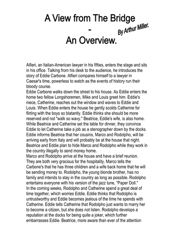 A view from the Bridge - Arthur Miller web CE | Teaching Resources