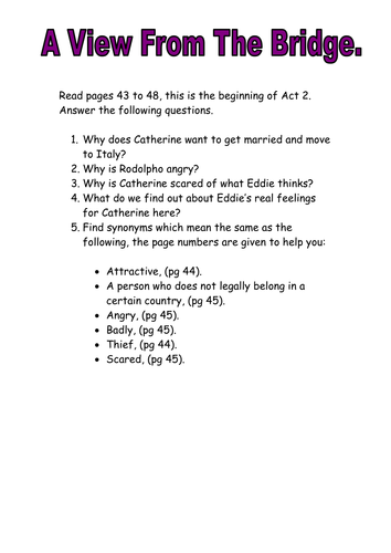 A View from the Bridge 9 CE | Teaching Resources