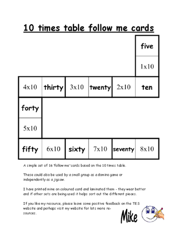10x table jigsaw puzzle | Teaching Resources