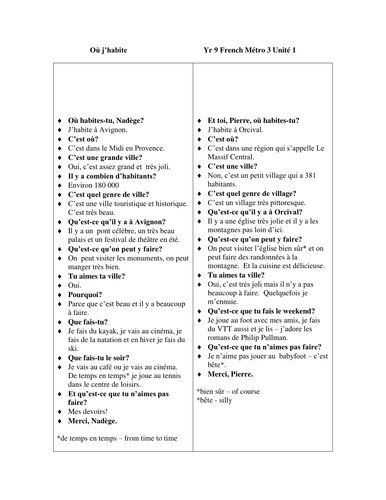 Reading Métro 3 Module 1 | Teaching Resources