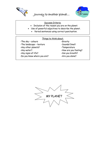 Journey to another Planet Planning Frame | Teaching Resources
