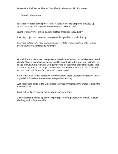 Mixed Up Sentences game with commentary | Teaching Resources