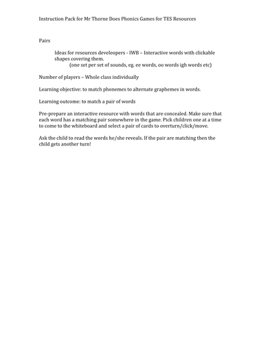 Pairs phonics game with commentary | Teaching Resources