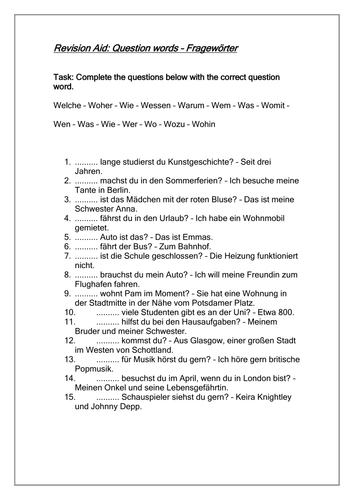 Fragewörter - Question words | Teaching Resources