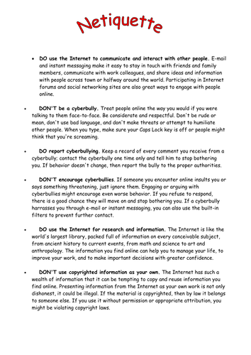 netiquette by cerihartnell - Teaching Resources - Tes
