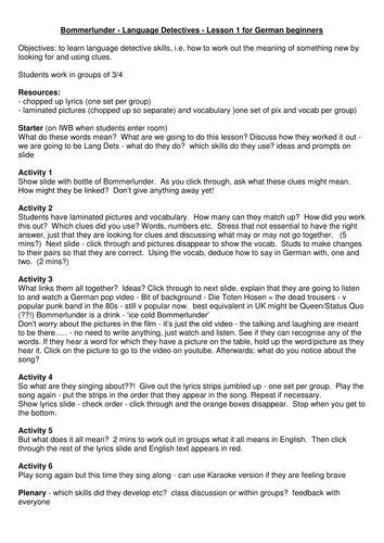 Bommerlunder - Language Detectives activity | Teaching Resources