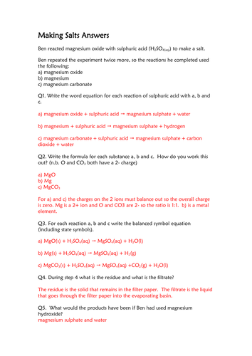 making salts and calculating yields worksheet | Teaching Resources