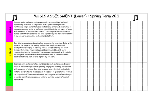 Music Assessment Grid | Teaching Resources