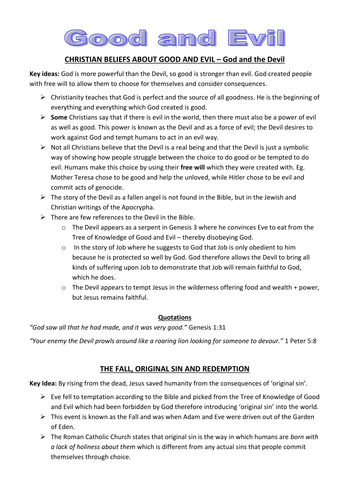 OCR Good and Evil Revision and Self Assessment | Teaching Resources
