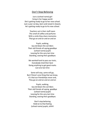 Year 6 Leavers' Song - Don't Stop Believing | Teaching Resources Year 6 Leavers' Song - Don't Stop Believing | Teaching Resources