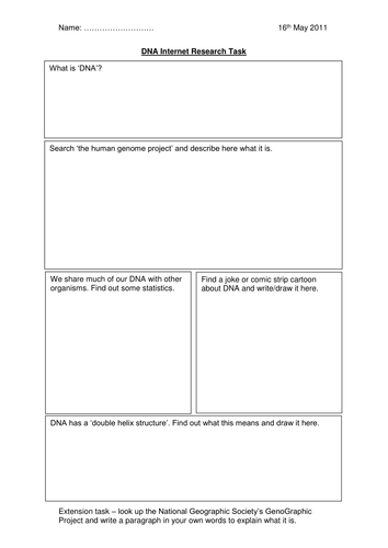 Internet Research Task DNA & Human Genome Project | Teaching Resources