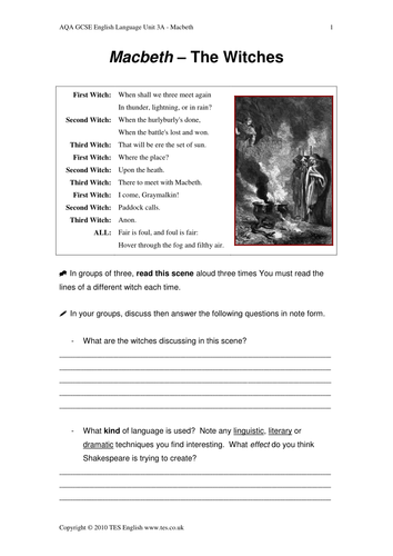 Macbeth Controlled Assessment - the Witches | Teaching Resources