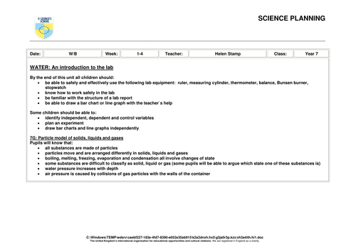 Introduction to the lab UNIT PLAN 7G | Teaching Resources