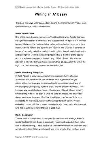 The Crucible CAT - Writing a Band 5 Essay | Teaching Resources